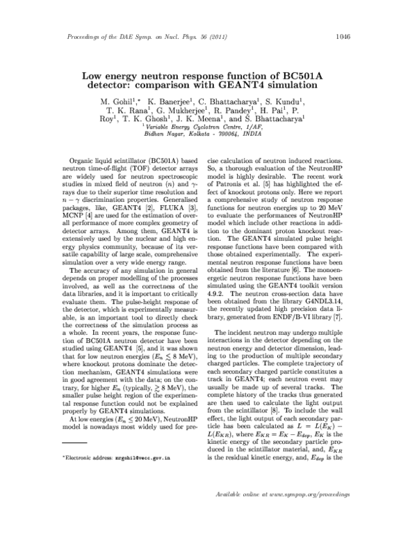 (PDF) Neutron Response of BC501A vs Geant4 Simulations