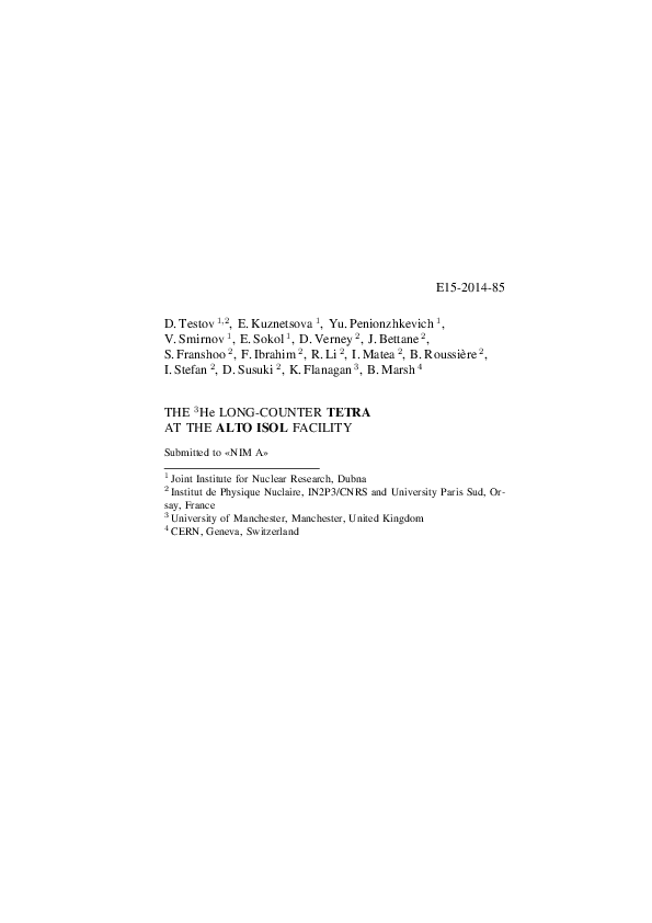(PDF) The 3He long-counter TETRA at the ALTO ISOL facility
