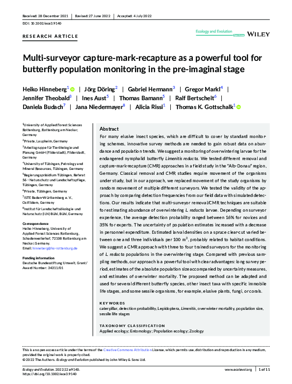 (PDF) Multi‐surveyor capture‐mark‐recapture as a powerful tool for butterfly population ...