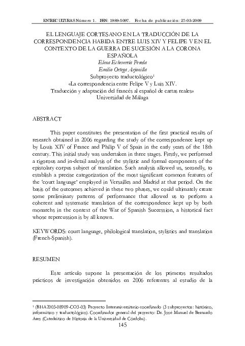 (PDF) El Lenguaje Cortesano en La Traducción De La Correspondencia ...