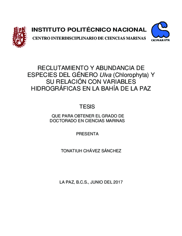 (PDF) Reclutamiento y abundancia de especies del género Ulva (Chlorophyta) y su relación con ...