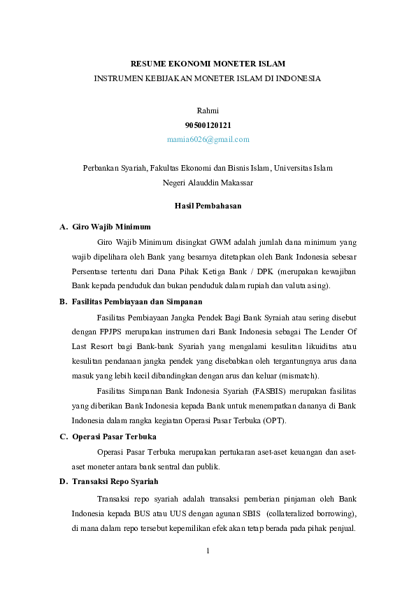 (DOC) Instrumen Kebijakan moneter di Indonesia