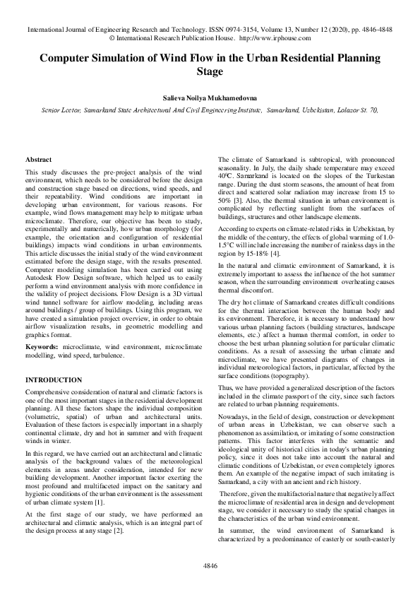 (PDF) Computer Simulation of Wind Flow in the Urban Residential ...