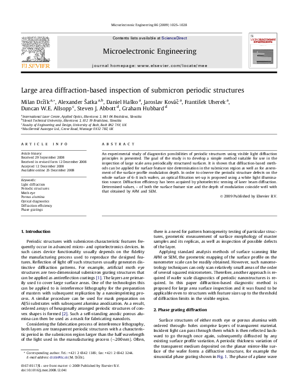 (PDF) Large area diffraction-based inspection of submicron periodic structures