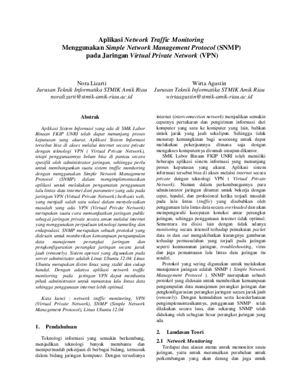 (PDF) Aplikasi Network Traffic Monitoring Menggunakan Simple Network Management Protocol (SNMP ...