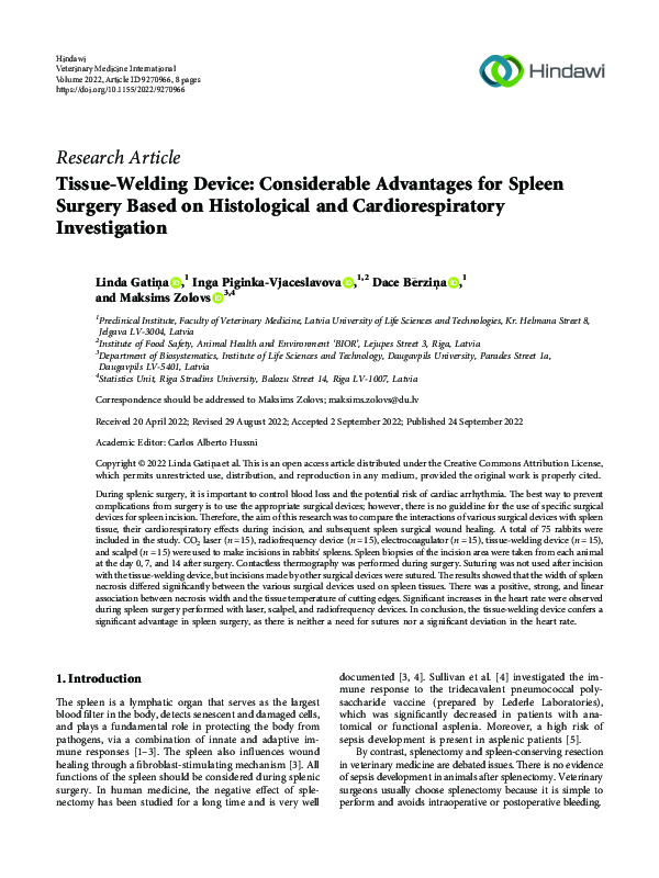 (PDF) Tissue-Welding Device: Considerable Advantages for Spleen Surgery ...