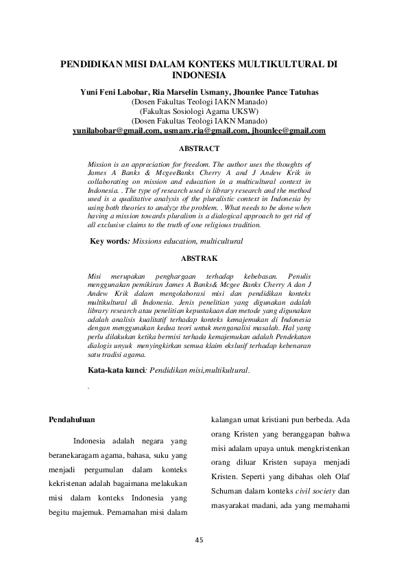 (PDF) Pendidikan Misi Dalam Konteks Multikultural DI Indonesia