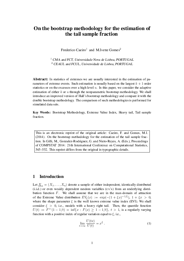 Pdf On The Bootstrap Methodology For The Estimation Of The Tail Sample Fraction