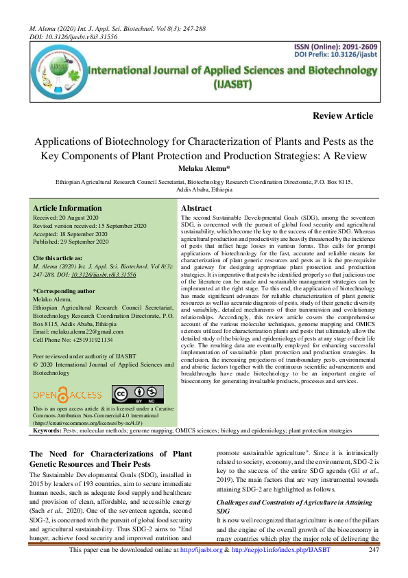 (PDF) Applications of Biotechnology for Characterization of Plants and ...