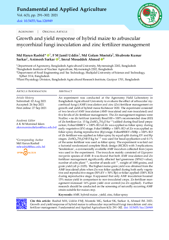 (PDF) Growth and yield response of hybrid maize to arbuscular mycorrhizal fungi inoculation and ...
