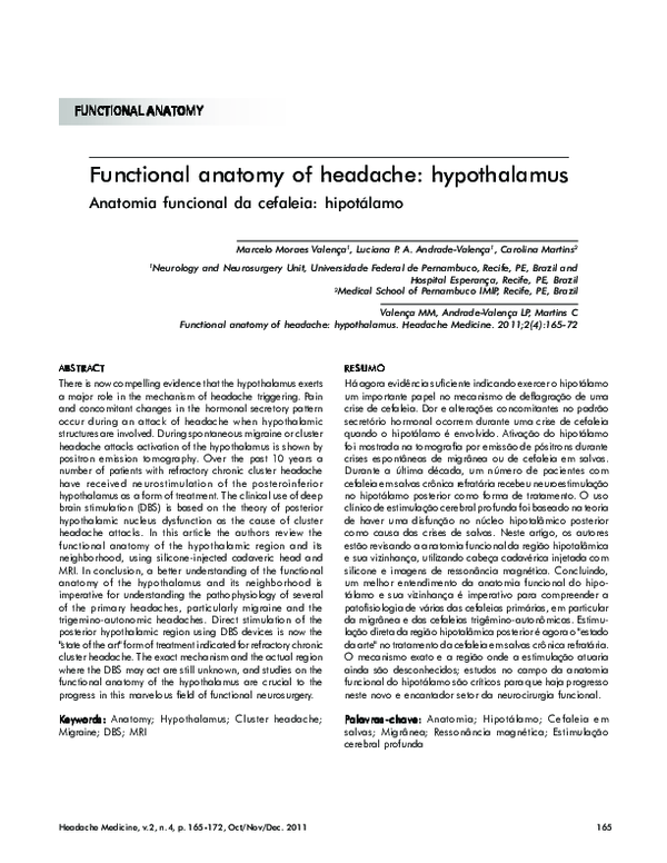(PDF) Functional anatomy of headache: hypothalamus | Luciana Andrade ...