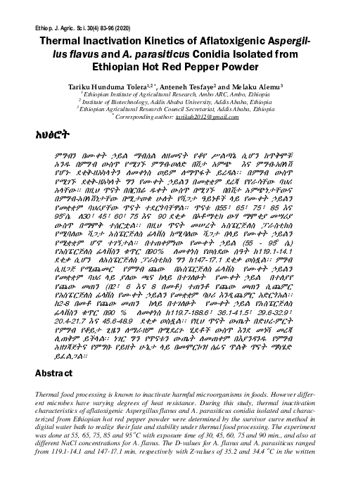 (PDF) Thermal Inactivation Kinetics of Aflatoxigenic Aspergillus flavus ...