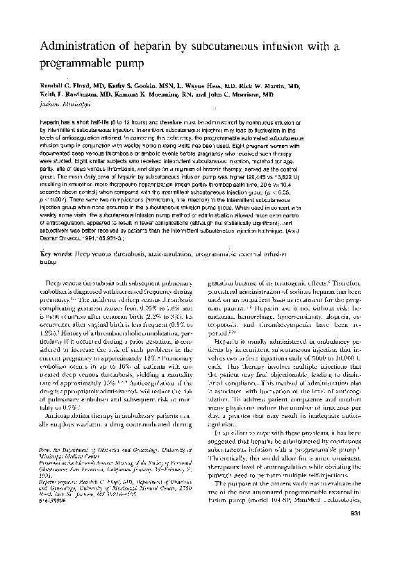 (PDF) Administration of heparin by subcutaneous infusion with a ...