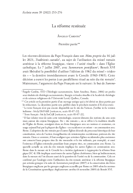 (PDF) Ângelo Cardita, La réforme restituée (Première partie) [abstract]