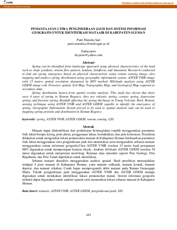 (PDF) Pemanfaatan Citra Penginderaan Jauh Dan Sistem Informasi Geografis Untuk Identifikasi ...