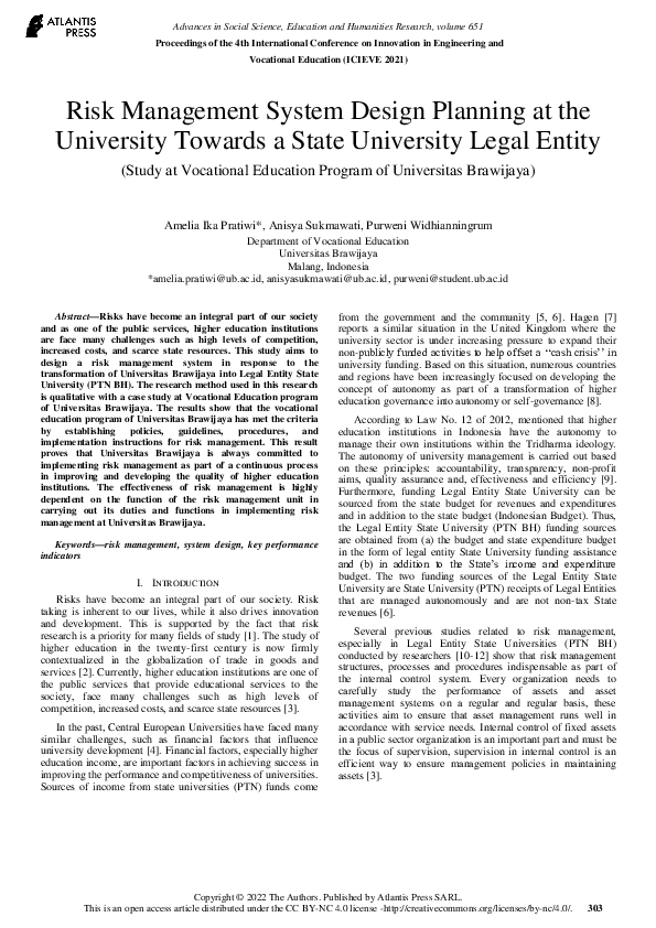 (PDF) Risk Management System Design Planning at the University Towards ...