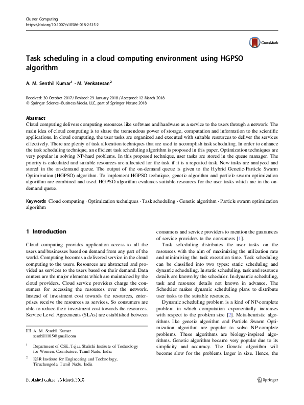 (PDF) Task scheduling in a cloud computing environment using HGPSO algorithm