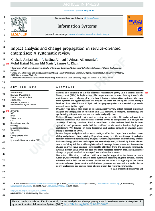 (PDF) Impact analysis and change propagation in service-oriented enterprises: A systematic review
