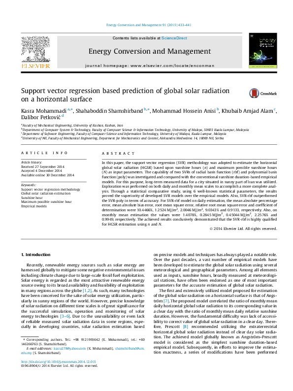 Pdf Support Vector Regression Based Prediction Of Global Solar