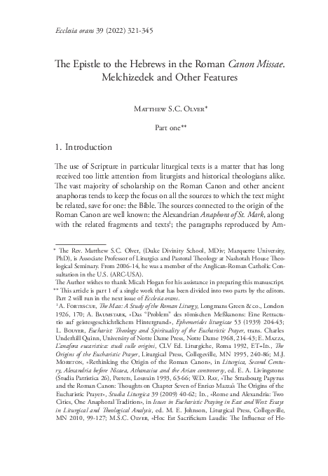 (PDF) Matthew S.C. Olver, The Epistle to the Hebrews in the Roman Canon ...