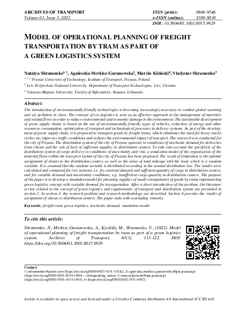 (PDF) Model of operational planning of freight transportation by tram ...