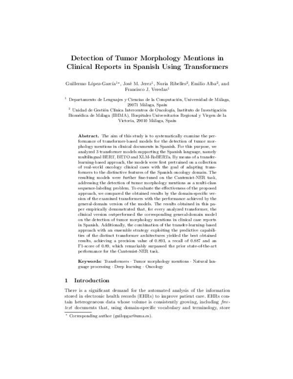 Pdf Detection Of Tumor Morphology Mentions In Clinical Reports In