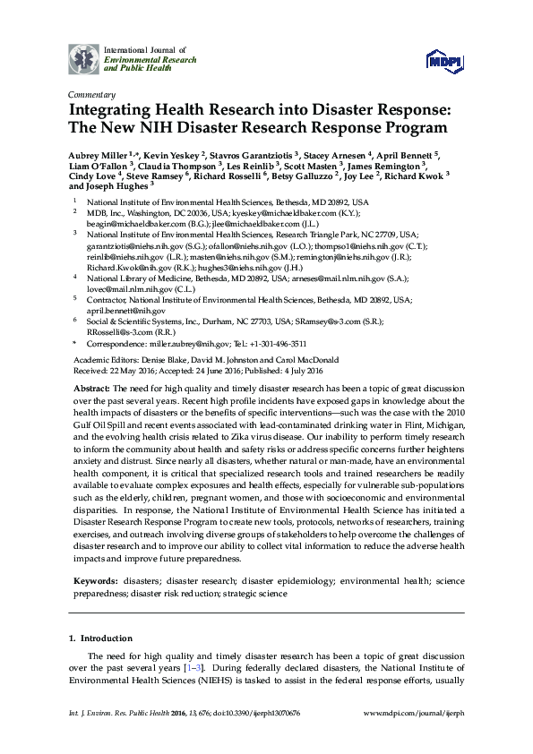 (PDF) Integrating Health Research into Disaster Response: The New NIH ...