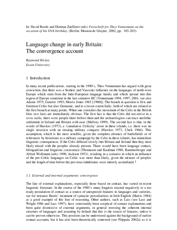 (PDF) Language change in early Britain: the convergence account
