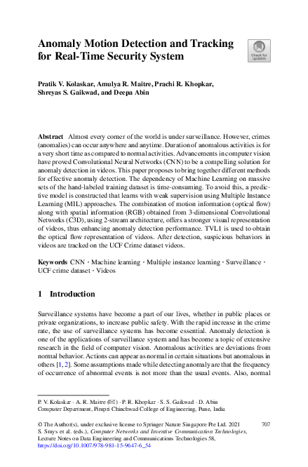 (PDF) Anomaly Motion Detection and Tracking for Real-Time Security System