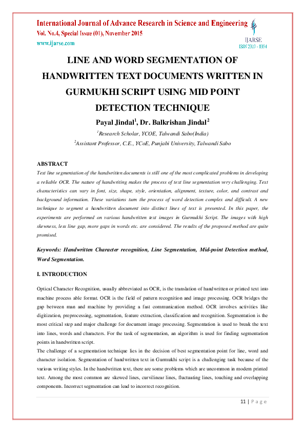 (PDF) Line and Word Segmentation of handwritten text documents written ...