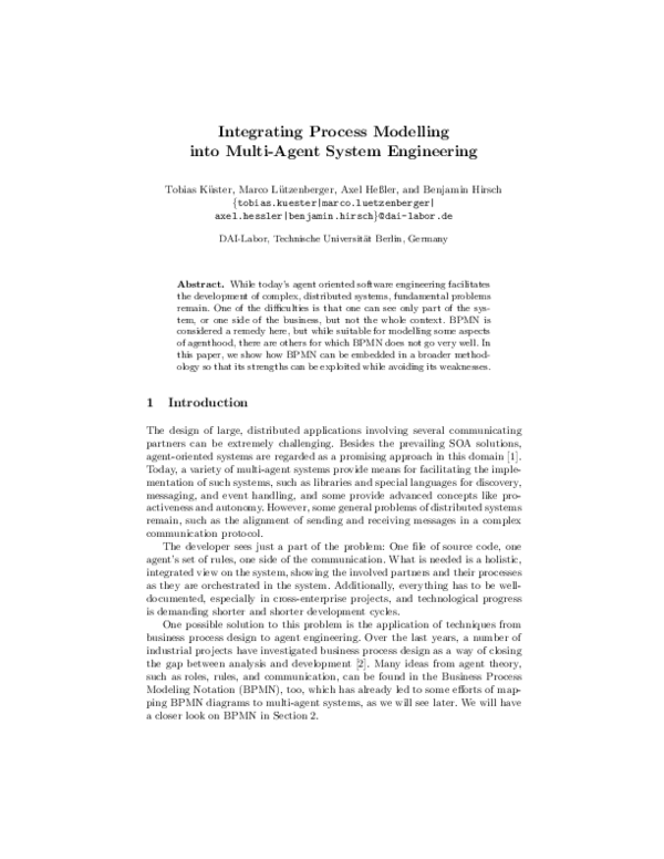 (PDF) Integrating process modelling into multi-agent system engineering