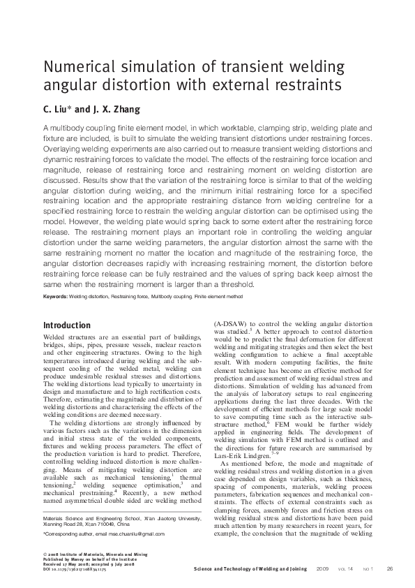 (PDF) Numerical simulation of transient welding angular distortion with ...
