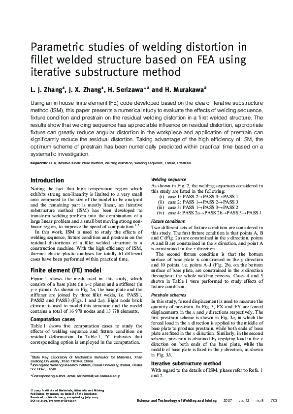 (PDF) Parametric studies of welding distortion in fillet welded structure based on FEA using ...