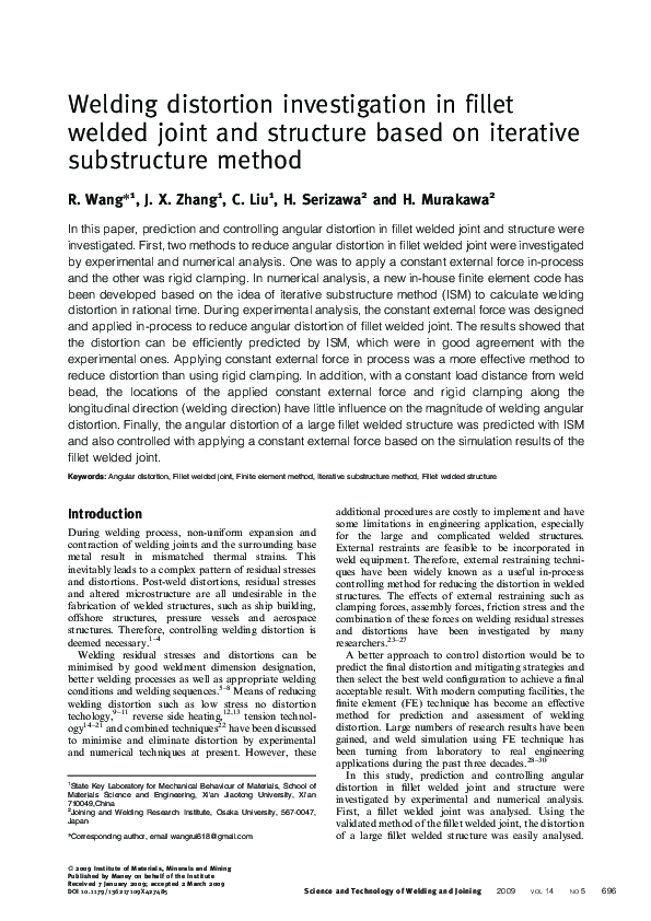 Pdf Welding Distortion Investigation In Fillet Welded Joint And Structure Based On Iterative