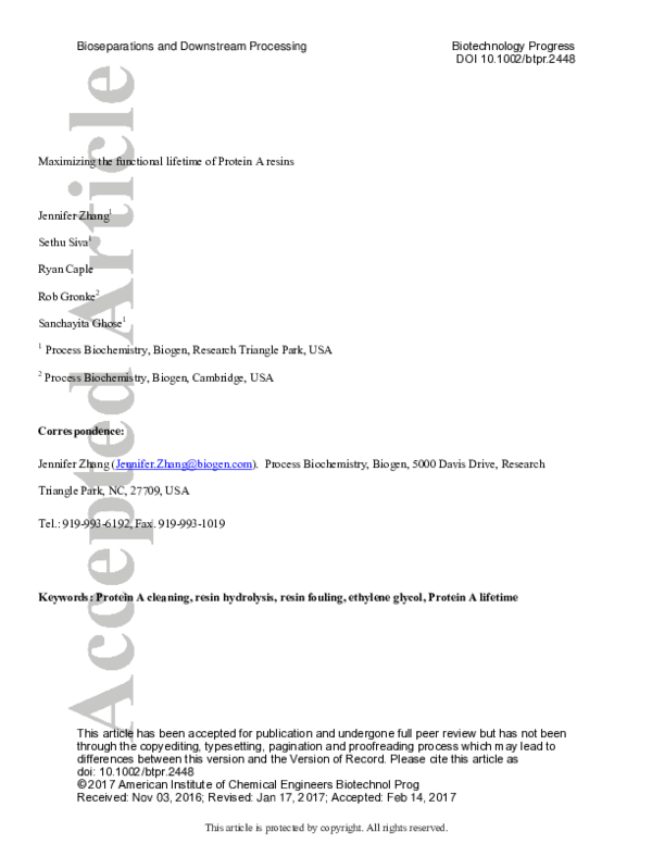 (PDF) Maximizing the functional lifetime of protein a resins