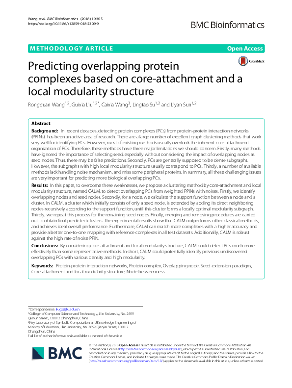 (PDF) Predicting overlapping protein complexes based on core-attachment and a local modularity ...