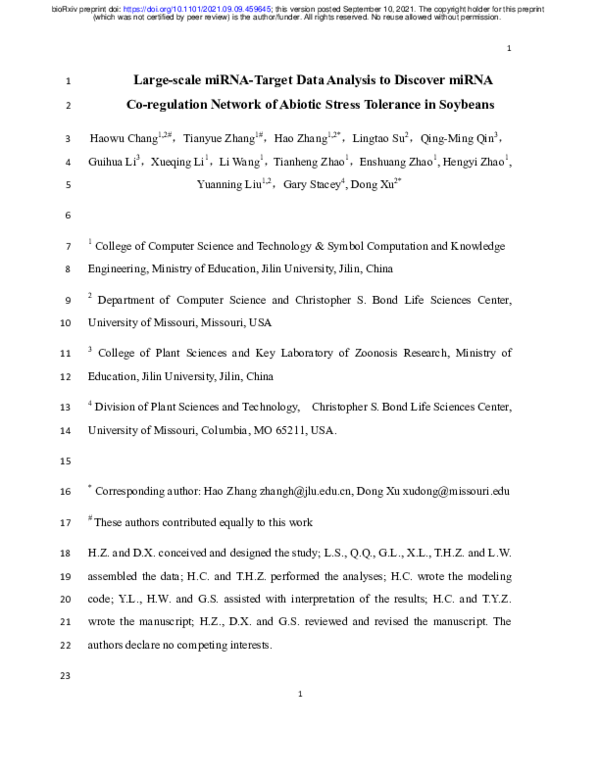 (PDF) Large-scale miRNA-Target Data Analysis to Discover miRNA Co-regulation Network of Abiotic ...