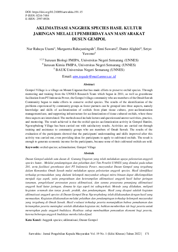 (PDF) Aklimatisasi Anggrek Species Hasil Kultur Jaringan Melalui ...