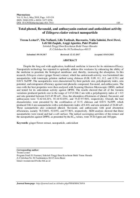 (PDF) Total phenol, flavonoid, and anthocyanin content and antioxidant activity of Etlingera ...