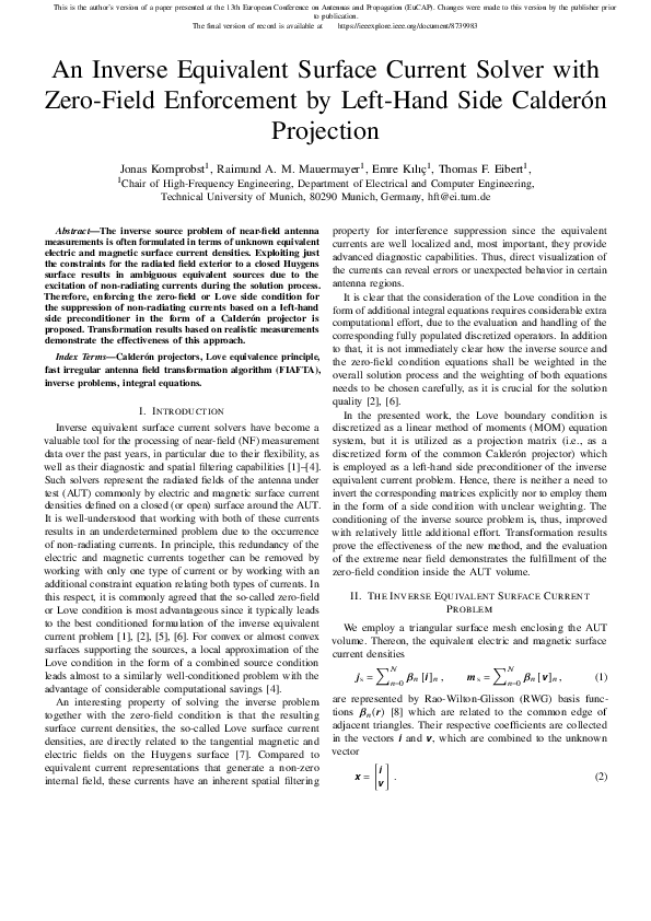 (PDF) An Inverse Equivalent Surface Current Solver with Zero-Field Enforcement by Left-Hand Side ...
