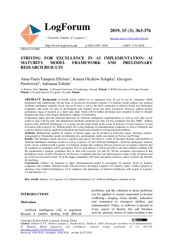 (PDF) Striving for excellence in AI implementation: AI Maturity Model framework and preliminary ...