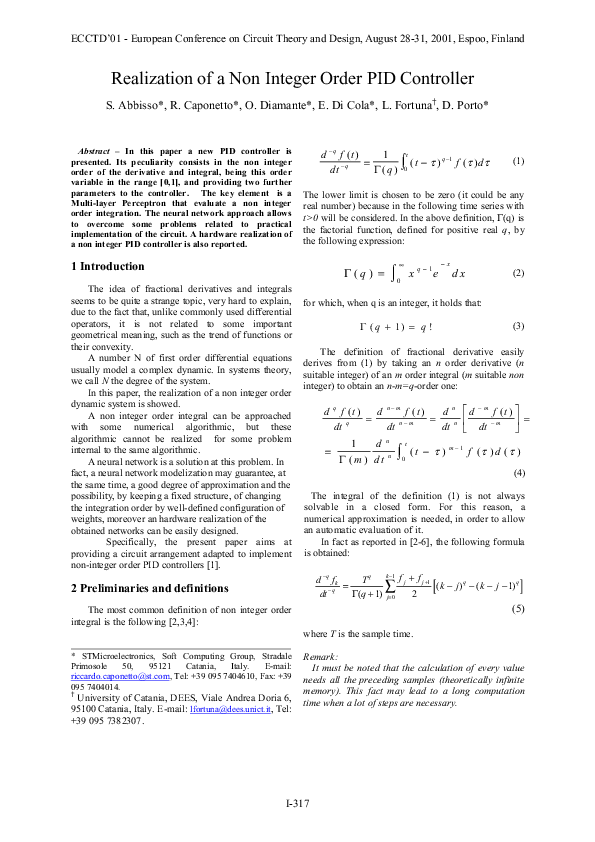 (PDF) Realization of a Non Integer Order PID Controller