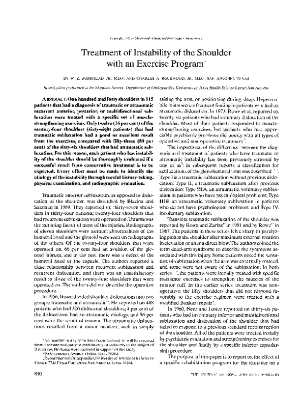 (PDF) Treatment of instability of the shoulder with an exercise program