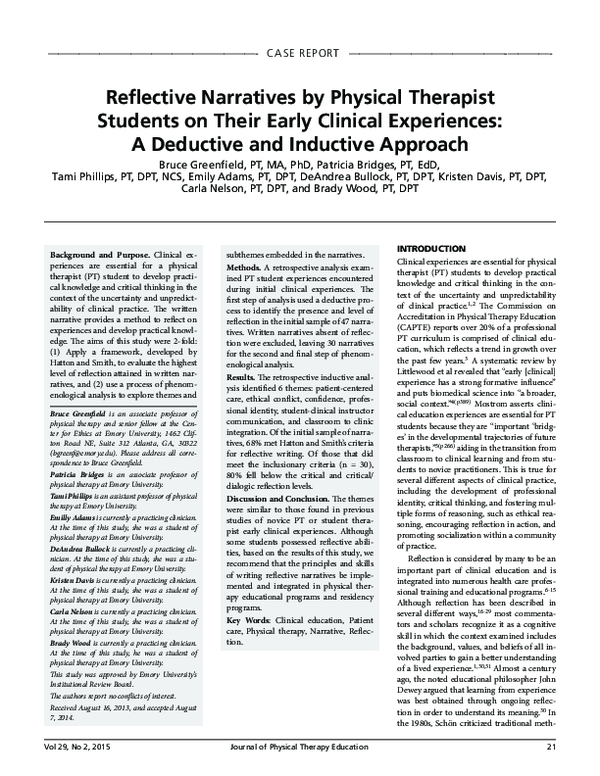 (PDF) Reflective Narratives by Physical Therapist Students on Their ...
