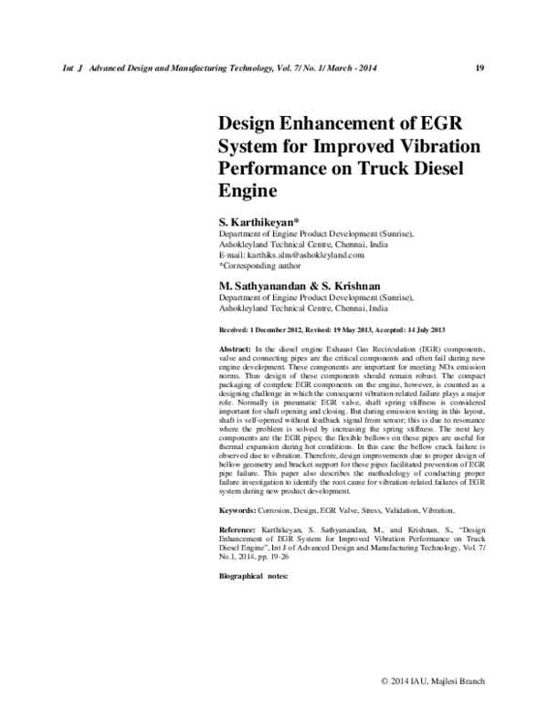 (PDF) Design Enhancement of Egr System for Improved Vibration Performance on Truck Diesel Engine