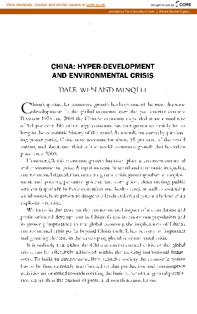 (PDF) China: Hyper-Development and Environmental Crisis