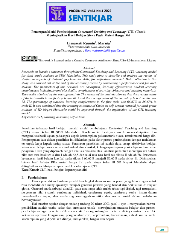 (PDF) Penerapan Model Pembelajaran Contextual Teaching and Learning (CTL) Untuk Meningkatkan ...