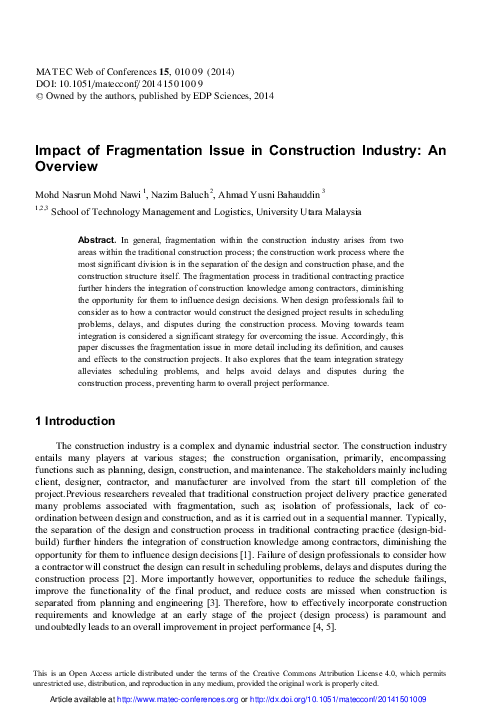 (PDF) Impact of Fragmentation Issue in Construction Industry: An Overview