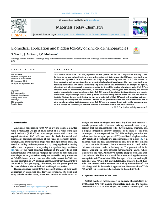 (PDF) Biomedical application and hidden toxicity of Zinc oxide nanoparticles