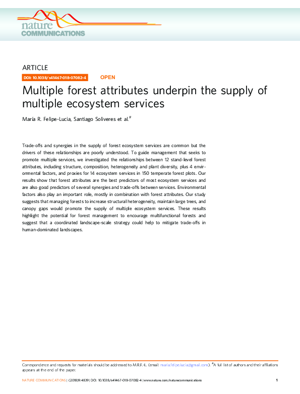 (PDF) Multiple forest attributes underpin the supply of multiple ...